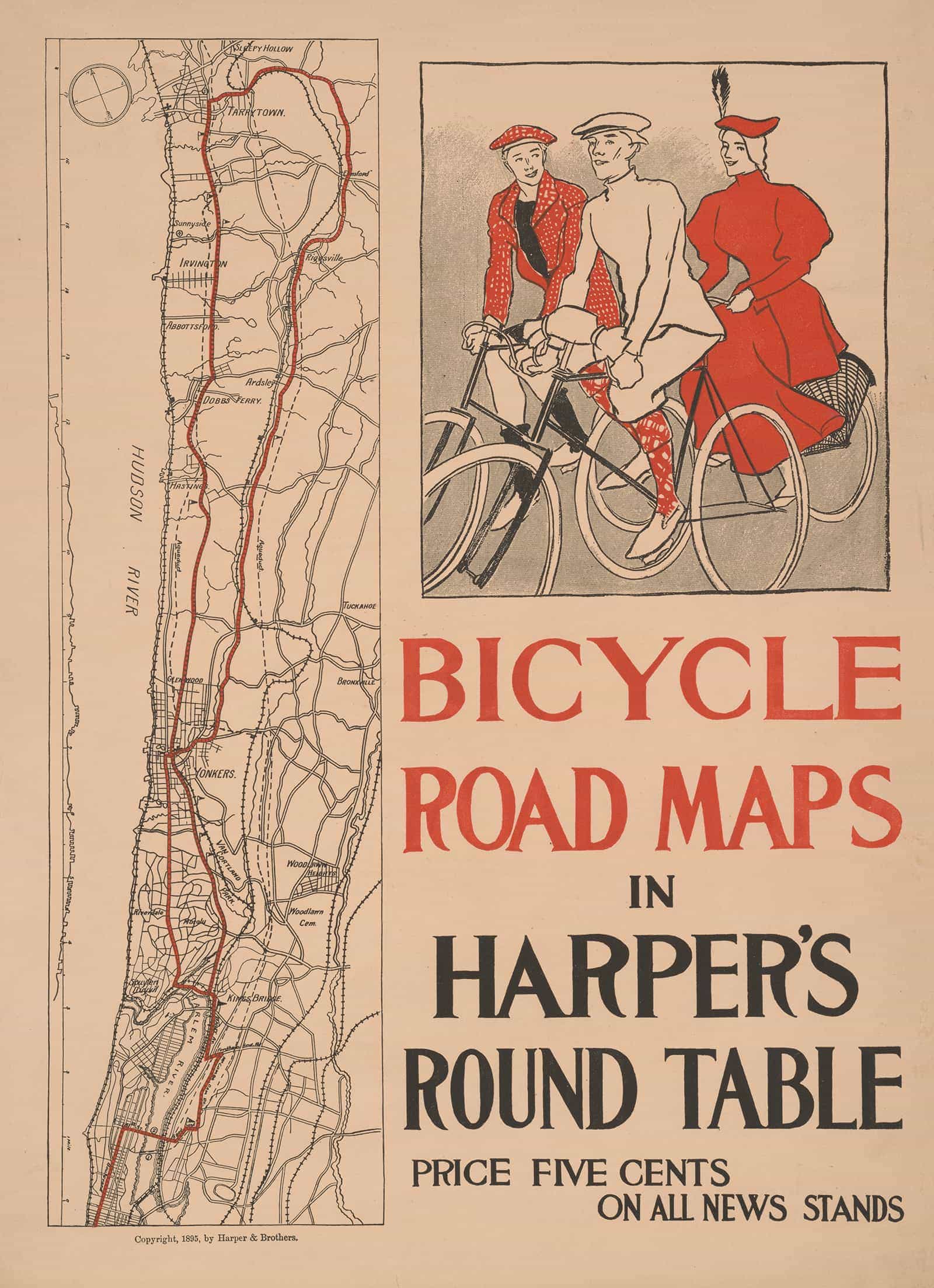 Bicycle Road Maps In Harpers Round Table by Edward Penfield Print from ...