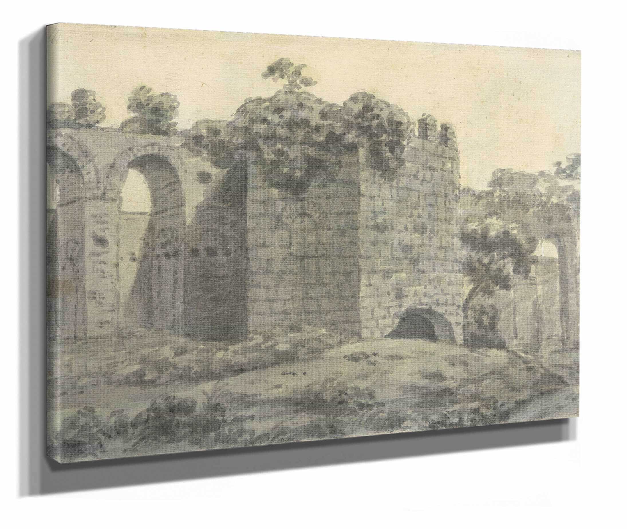 Roman Ruins Including An Arched Aqueduct And Tower by Joseph Wright ...